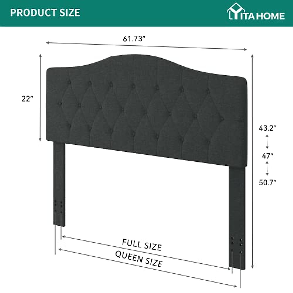 YITAHOME Upholstered Headboard, Linen Tufted Upholstered Headboard with Diamond Tufted, Headboards for Full/Queen Size Bed - Grey