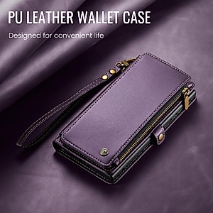 Defencase Compatible with Galaxy A14 5G Case Wallet with RFID Blocking Card Holder for Women Men, PU Leather Magnetic Snap Flip Zipper Strap Wallet Phone Case Fit for Samsung Galaxy A14 5G, Purple