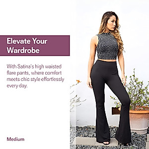 SATINA High Waisted Flare Leggings for Women - Bell Bottom Jeans, Hippy Pants - Buttery Soft Palazzo Yoga Pants with Versatile Sizing - Solid Black