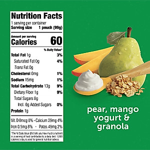 Beech-Nut Toddler Food Breakfast Pouches, Pear Mango with Yogurt & Granola Puree, 3.5 oz (18 Pack)