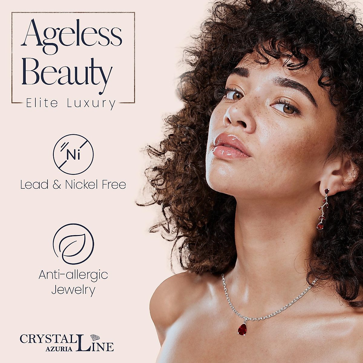 Crystalline Azuria Teardrops Set with Red Zirconia Crystals Necklace 18 inches Dangle Earrings 18K White Gold Plated for Women