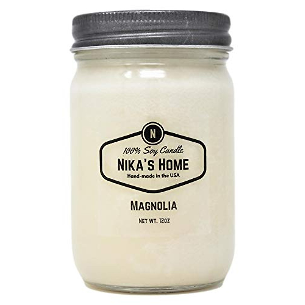 Nika's Home Magnolia Soy Candle 12oz Mason Jar Non-Toxic White Soy Handmade, Long Burning 50-60 Hours Highly Scented All Natural, Clean Burning Large Candle Gift Décor