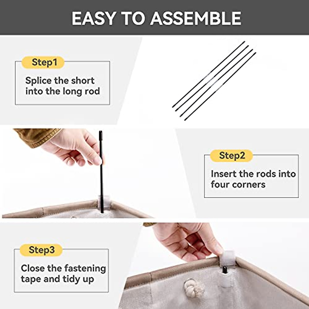 TECHMILLY 72L Large Laundry Hamper with Removable Bag, Collapsible Laundry Basket with Rope Handles, Dirty Clothes Hamper for Bedroom, Living Room, Clothes Toys Organizer, Grey