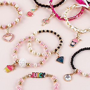 Make It Real - Juicy Couture Pink and Precious Bracelets - DIY Charm Bracelet Making Kit - Friendship Bracelet Kit with Charms, Beads & Cords - Arts & Crafts Bead Kit for Girls - Makes 8 Bracelets