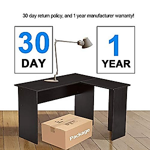 MCombo Office L Shaped Desk, Computer Gaming Desk Small Corner Writing Desk, Work PC Gamer Wood Farmhouse Desk Black