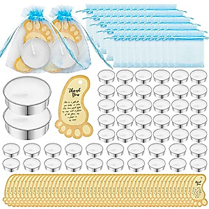 50 Sets Baby Shower Party Candles Favors for Guests, Baby Shower Gifts Tea Lights Candles with Thank You Tags & Return Gift Bags, Candles for Babyshower Souvenirs Favours Girl Boy (White)
