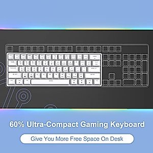 DIERYA 60% Mechanical Keyboard, DK61se Wired Gaming Keyboard with Red Switches, LED Backlit Ultra-Compact 61 Keys Mini Office Keyboard for Windows Laptop PC Gamer Typist（White）