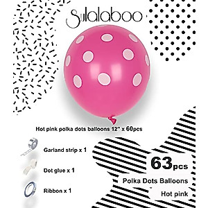 63PCS Hot Pink Polka Dot Balloons 12 Inch Latex Helium Round Party Balloons Kit for Birthday Party Decorations