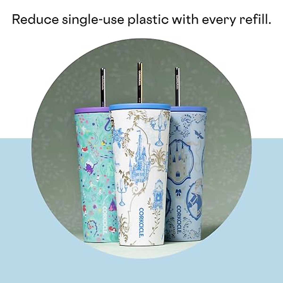 Corkcicle x Disney Princess Cinderella Cold Cup Insulated Tumbler with Lid and Straw, 24 oz – Reusable Water Bottle Keeps Beverages Cold 12hrs, Hot 5hrs – Cupholder Friendly, Lid for Flexible Sipping