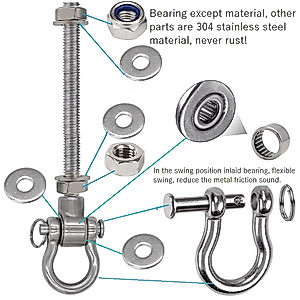 Dakzhou 4 Heavy Duty Bearing Swing Hanger Permanent Anti-Rust (10mm) 180° Swing, 1500 LB, Wood Beam sandbag Yoga Swing Hammock Chair