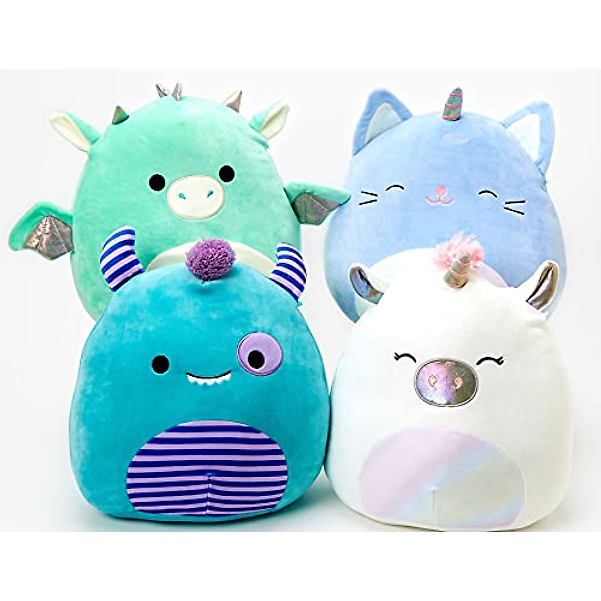 Squishmallow Official Kellytoy Mystery 4 Pack ~ 8 inch, 5 inch, 3.5 inch Clip and 2" Mini Squishville Set