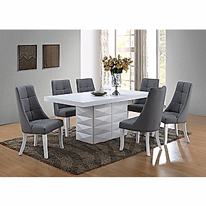 Kings Brand Furniture Milan 7 Piece White Modern Rectangle Dinette Dining Room Table & 6 Grey Vinyl Chairs, 70.9" W x 39.4" D x 30.5" H