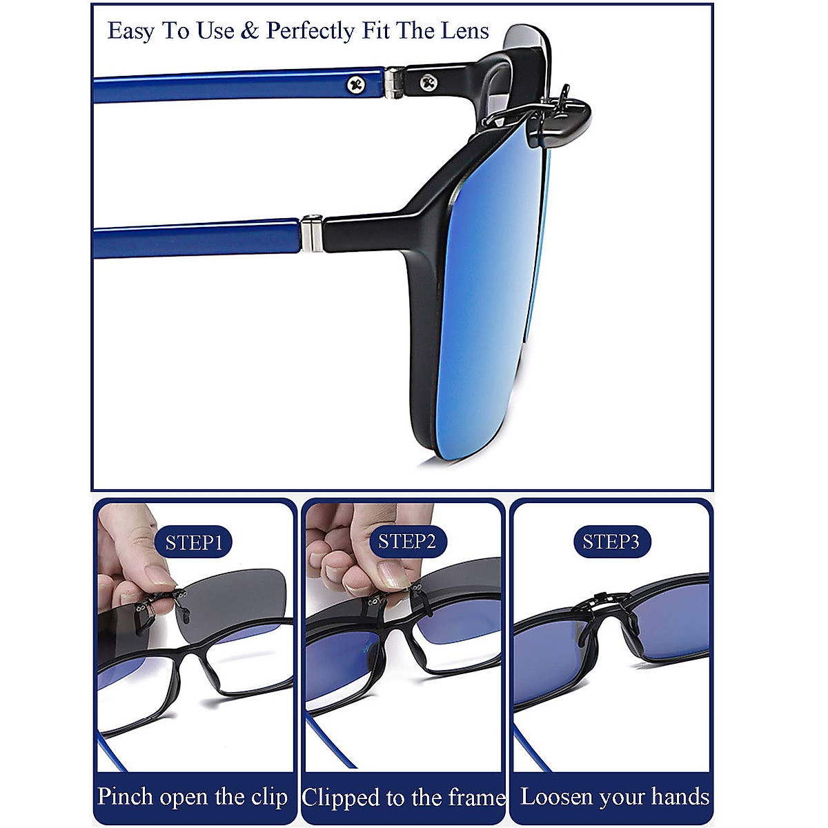 FF FRAZALA Polarized Clip On Sunglasses Rimless Non-flip Design UV Protection Sunglasses for Prescription Glasses (Black,Medium)