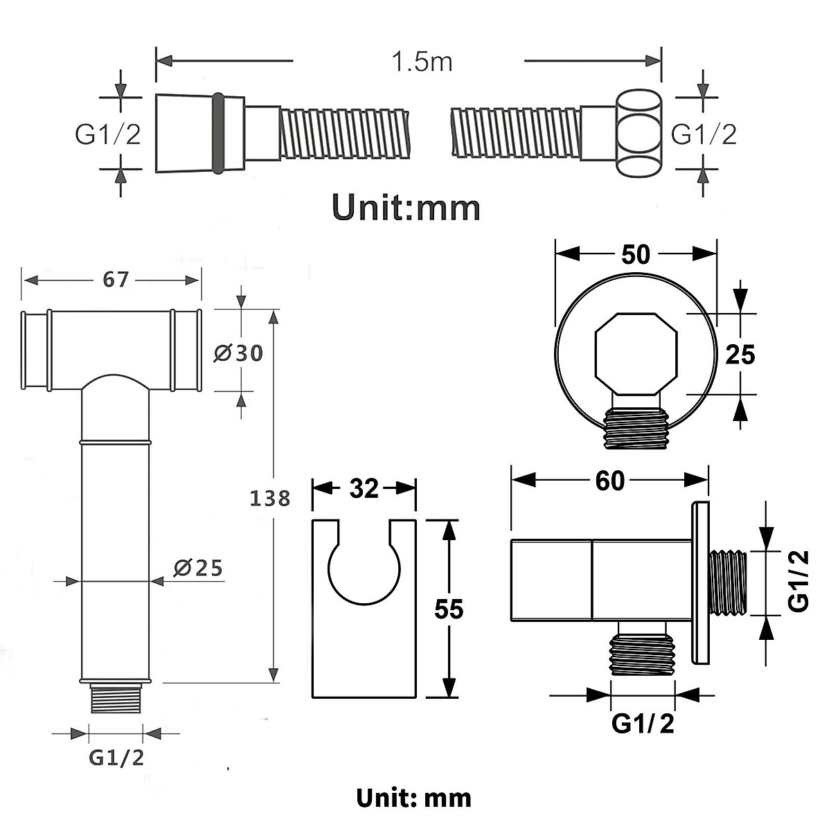 JIYTG Handheld Bidet Toilet Sprayer Bidet Shower for Toilet Toilet Bidet Sprayer Set Cold Water with Hose Brass Toilet Spray Gun Attachment