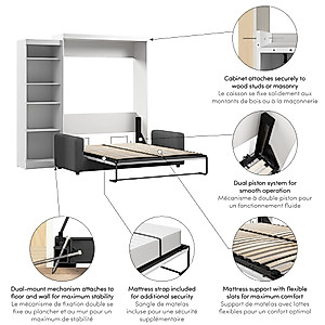 Bestar Pur Queen Murphy Bed with Shelving Unit, Space-Saving Sleeping Arrangement for Multipurpose Room in White