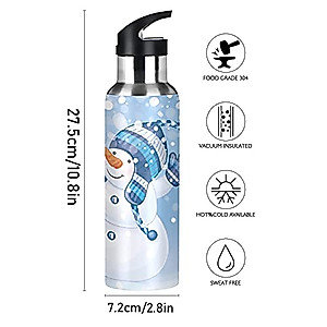 xigua Christmas Snowman Water Bottle Stainless Steel Vacuum Insulated Water Bottle with Straw Lid for Sports Cycling Hiking Gym School Home,20 oz.