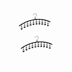 2 Pack Skirt Pants Hangers with Clips Space Saving, Legging Organizer for Closet Hanging with 10 Clips Hold 20 Leggings Shorts Jeans Skirts, Black