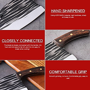 Dragon Bone Heavy Cutting Knife, 2023 Carbon Steel Bone Cutting Knife with Non-Slip Wood Handle, Premium Professional Butcher Chopper for Home Kitchen and Restaurany (Wenge Wood Handle)