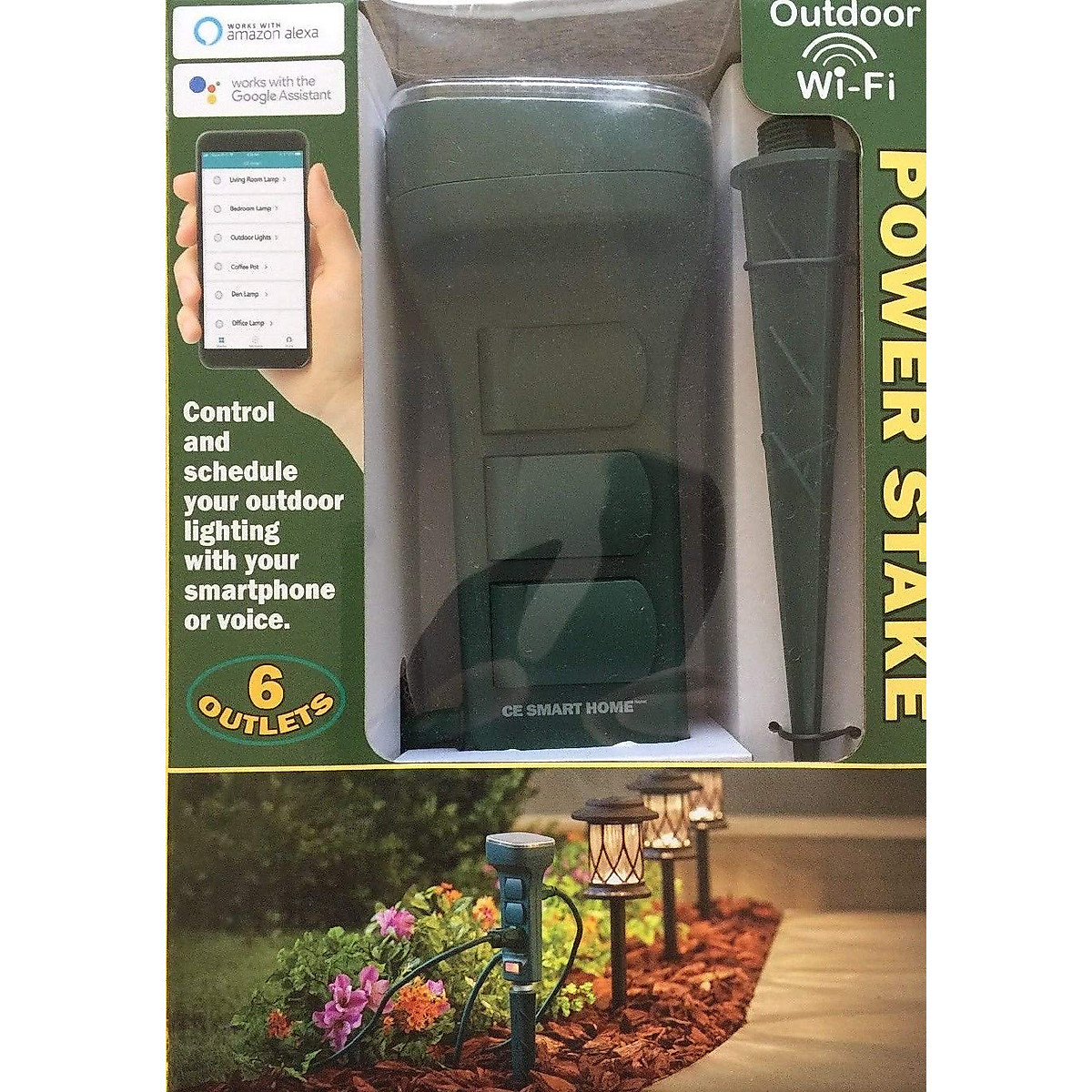 Ce Smarthome 1275483 Wi-Fi Smart Home Outdoor Power Stake 6 Outlets Compatible With Alexa,