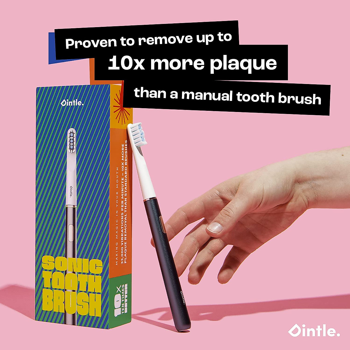 Dintle™ Sonic Rechargeable Electric Toothbrush with 2 Brush Heads, Travel Case and Fast Charge Stand, 1-Month Battery Life, 3 Brushing Modes