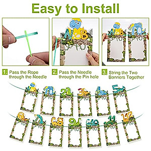 Dinosaur First Birthday Decorations, 1st Birthday Photo Banner for From Newborn to 12 Months Baby, Wild One Birthday Decorations, Monthly Milestone Photo Booth Props for Safari Dino Birthday Decor