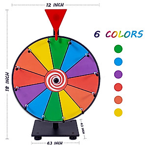 iElyiEsy 12 Inch Spinning Wheel for Prizes 12 Slots Spinner with Stand, Dry Erase Marker and Eraser for Trade Show Carnival Party Pub Fortune Game