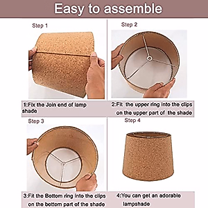 Double Drum Medium Lamp Shades Set of 2,14 Inches,Cork Leather Fabric Lampshade for Table Lamp and Floor Lamp, Hand Crafted lamp shade Spider Fitter Easy Assembly（12"x14"x10"） (Brown(without harps))