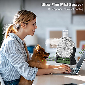 Clemas Camping Fan with Mister Rechargeable | Long Lasting Portable Battery Powered Water Misting Fan Table Fan 14000mAh | 26000mAh | RGB Lights, Timer, Power Supply - For Outdoor & Emergencies