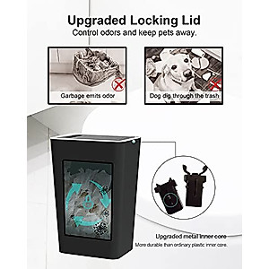 PHOJEWI Small Bathroom Trash Can with Lid, 2 Packs 2 Gallon Dog Proof Trash Can Black Wastebasket Slim Plastic Trash Can for Bedroom Office Kitchen Garbage Can