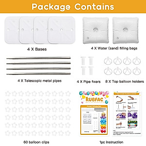 RUBFAC Balloon Stand for Floor Set of 4, 6.6ft Adjustable Height Balloon Column Kit for Floor with Metal Telescopic Pillar for Baby Shower Birthday Party Graduation Wedding Decoration