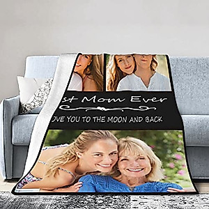 Best Mom Ever Custom Blanket, Birthday Gifts for Mom from Daughter Son with Pictures, Customized Photo Collage Mother Blankets Wife Birthday Gifts, Personalized Flannel Blanket with Photo as a Gift