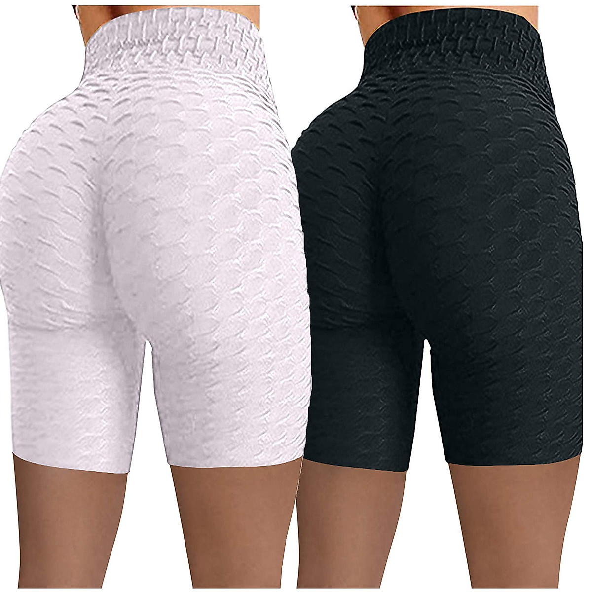 Bblulu 2 Pack Women's Textured Booty Tights High Waisted Ruched Butt Lifting Leggings Tummy Control Push Up Workout Yoga Pant