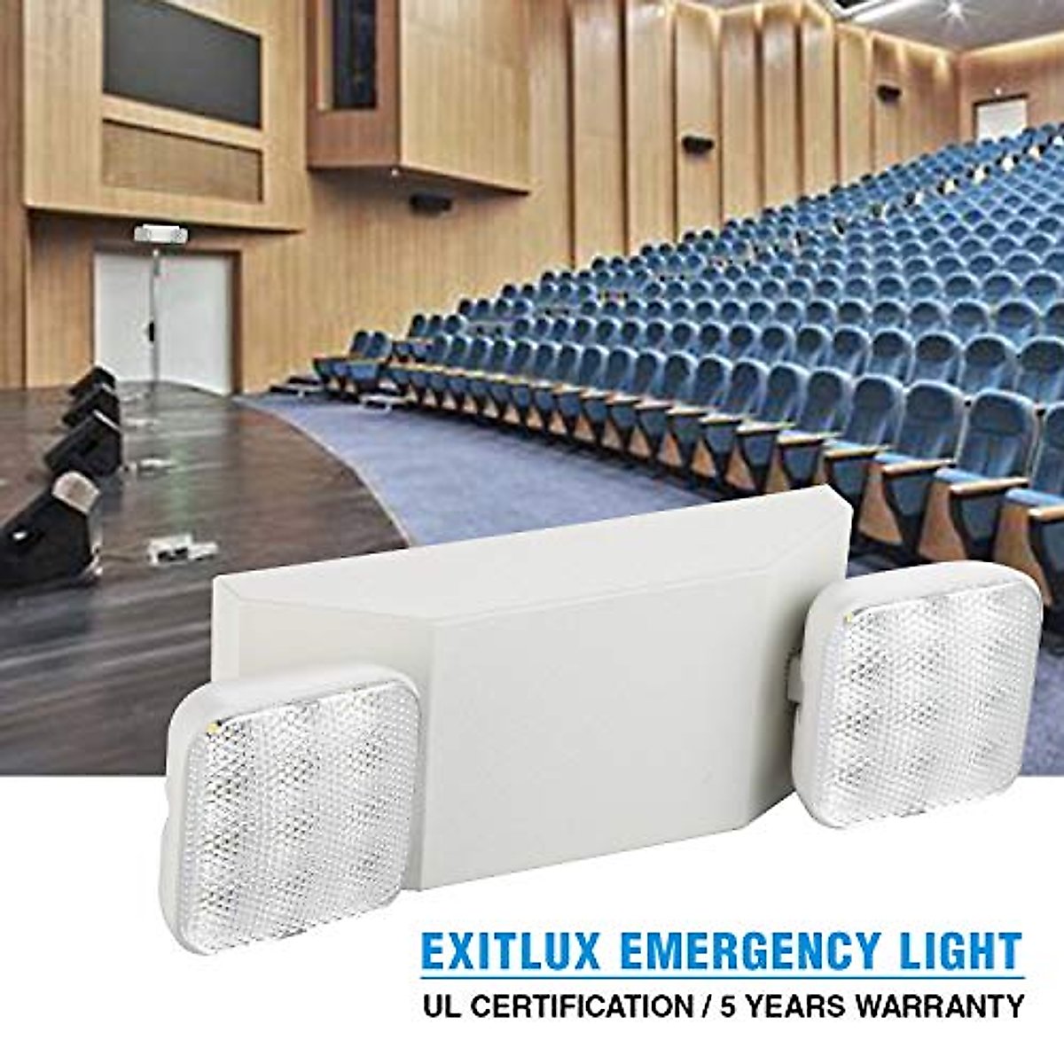 EXITLUX 1 Pack LED Emergency Lighting Fixture with 2 LED Heads-Hardwired Adjustable White Commercial Emergency Lights with Battery Backup for Power Failure