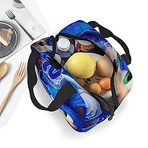 SHEFDVEG Cute Blue Lunch Bag for Boys Girls kawaii Reusable Insulated Lunch Box - Leakproof Cooler Tote Bag Freezable Lunch Bag for Office Work School