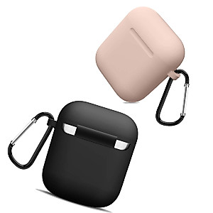 Compatible with AirPods Case Cover Silicone Protective Skin for Airpods Case 2&1 (2 Pack) Black/Sand Pink