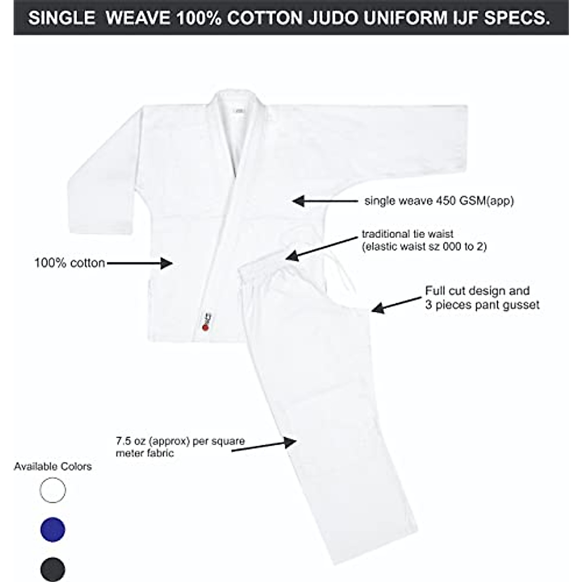 MACS Judo Single Weave Gi Kids Adults Unisex Uniform with Belt Sz 000 to 8 (White, 4(70''to75'')/195to220lbs)