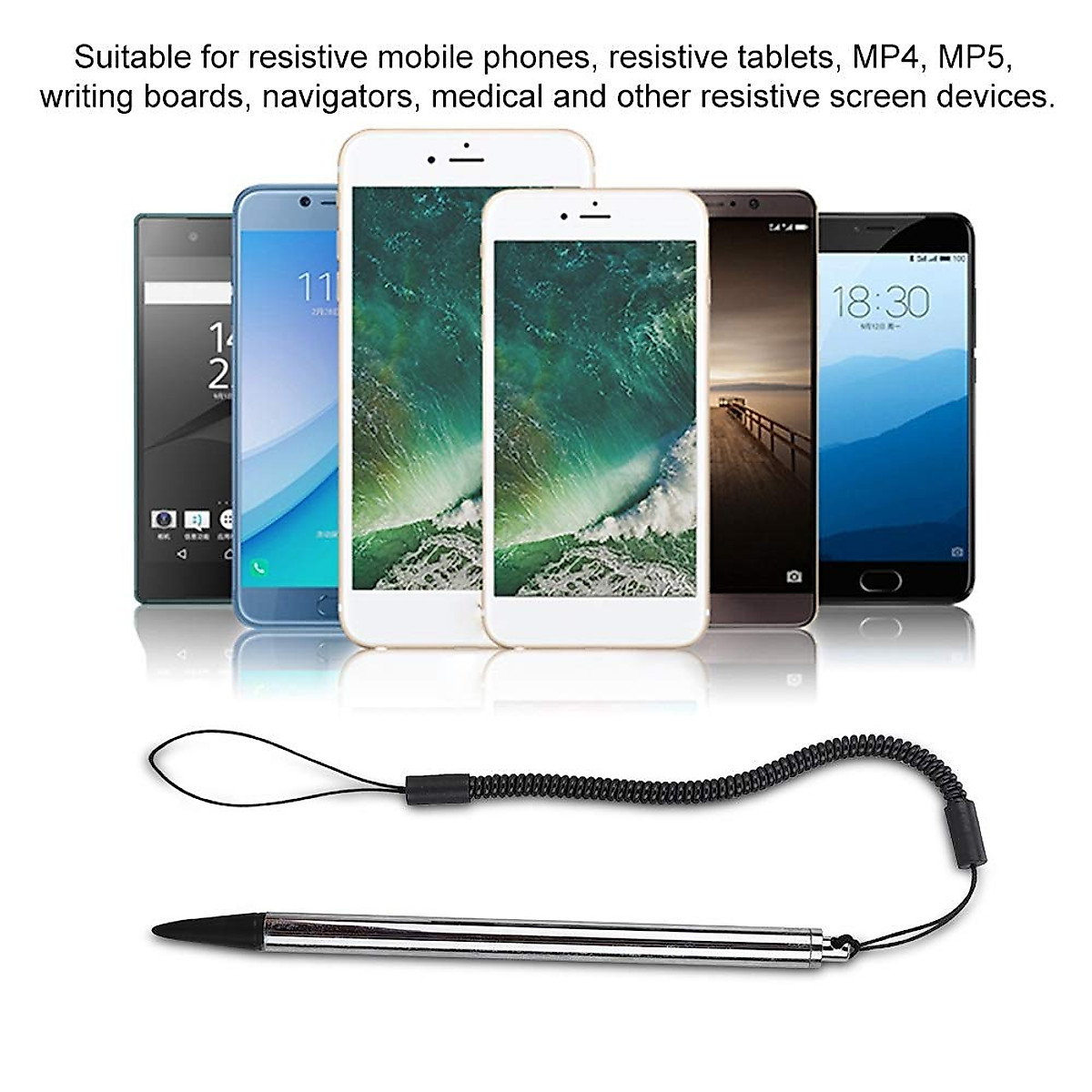 Resistive Pen, High Sensitivity Precision, Universal Pen for, Touch Painting Pen with Spring Rope(Silver)