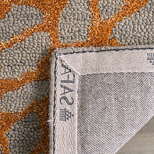 SAFAVIEH Blossom Collection Runner Rug - 2'3" x 12', Grey & Orange, Handmade Wool & Viscose, Ideal for High Traffic Areas in Living Room, Bedroom (BLM695C)