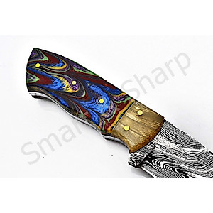 Smart & Sharp Custom Handmade Damascus Steel Hunting Knife/Skinning Knife AA-17216, 17217, 17218, 17219, 17220 and 17221 (Multi Color Resin)