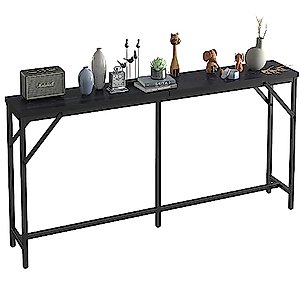 Yusong 71'' Long Console Table Sofa Tables Behind Couch, Narrow Entryway Table Skinny Tall Pub Bar Height Table for Living Room, Easy Assembly, Black Oak