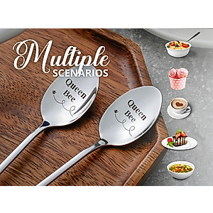 INNObeta Bee Gifts for Women, Engraved Ice Cream Spoons, 2 Pcs Stainless Steel Coffee Spoon, Queen Bee