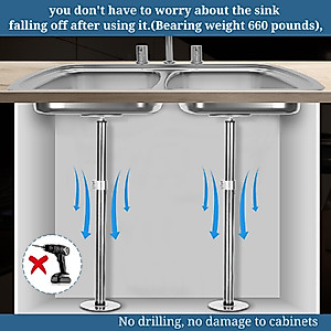 Undermount Sink Bracket for Kitchen,Adjustable Stainless Steel Undermount Sink Support,Sink Support Undermount Kit,Sink Repair Kit for Kitchen and Bathroom,Sink Support Legs（16 "To 27.08"）