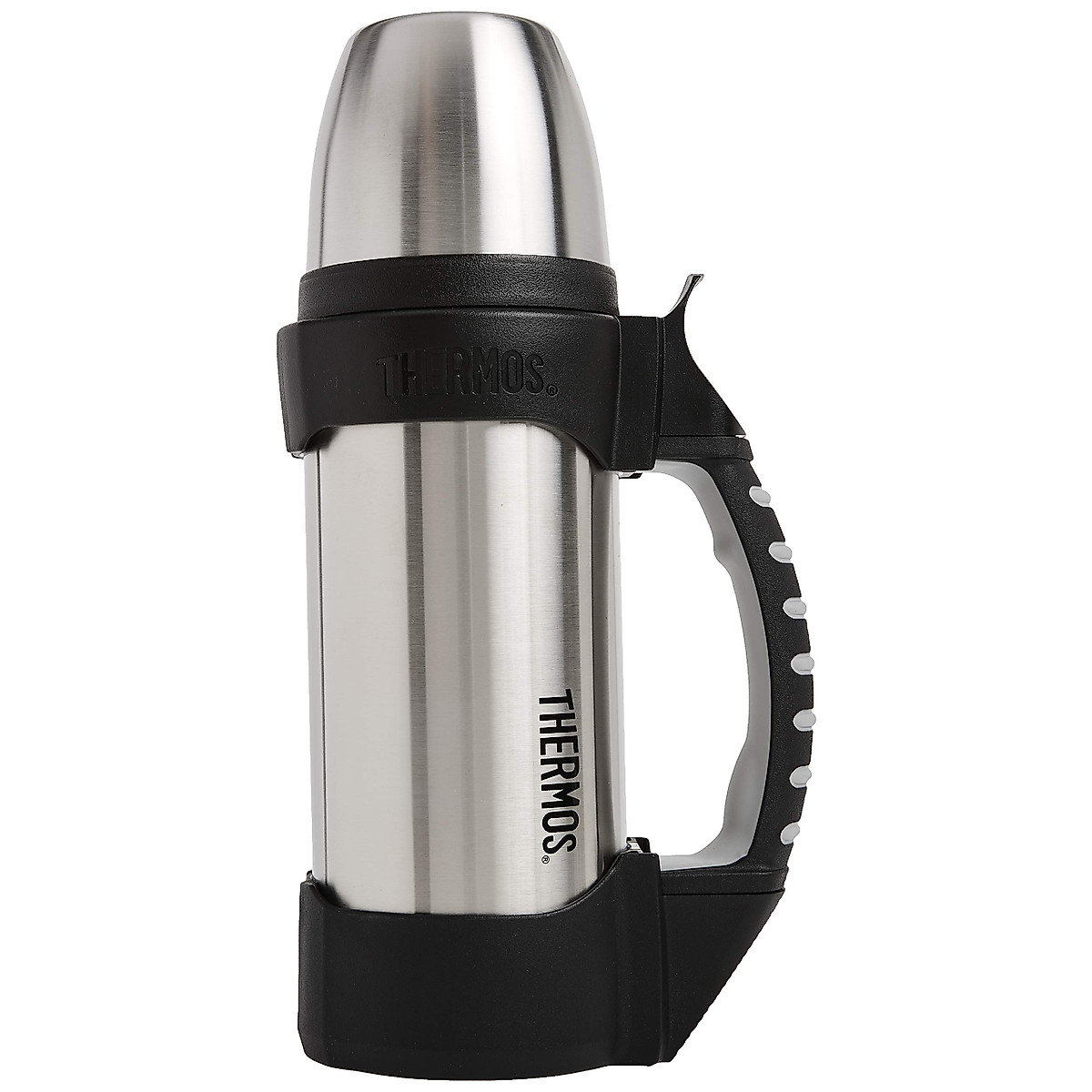 Thermos The Rock Vacuum Insulated 1 Liter Beverage Bottle, stainless steel/black, 1.1 quart (2510TRI2)