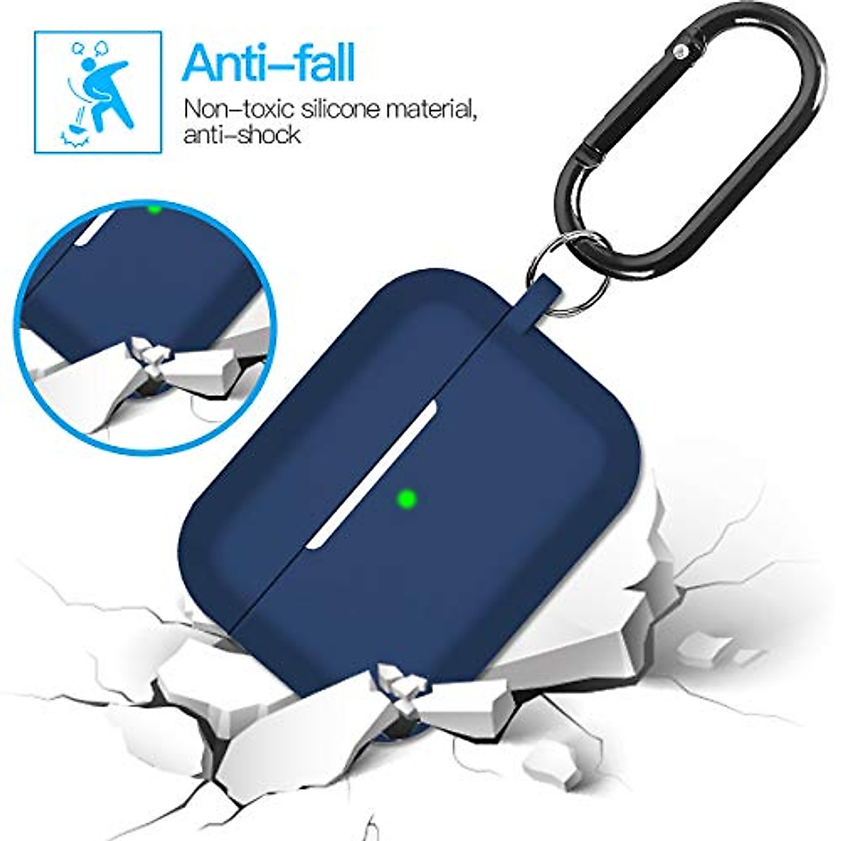 Doboli Compatible with Airpods Pro Case Cover with Keychain, Full Protective Silicone Skin Accessories for Women Men 2019 AirPods Pro [Front LED Visible] Navy Blue