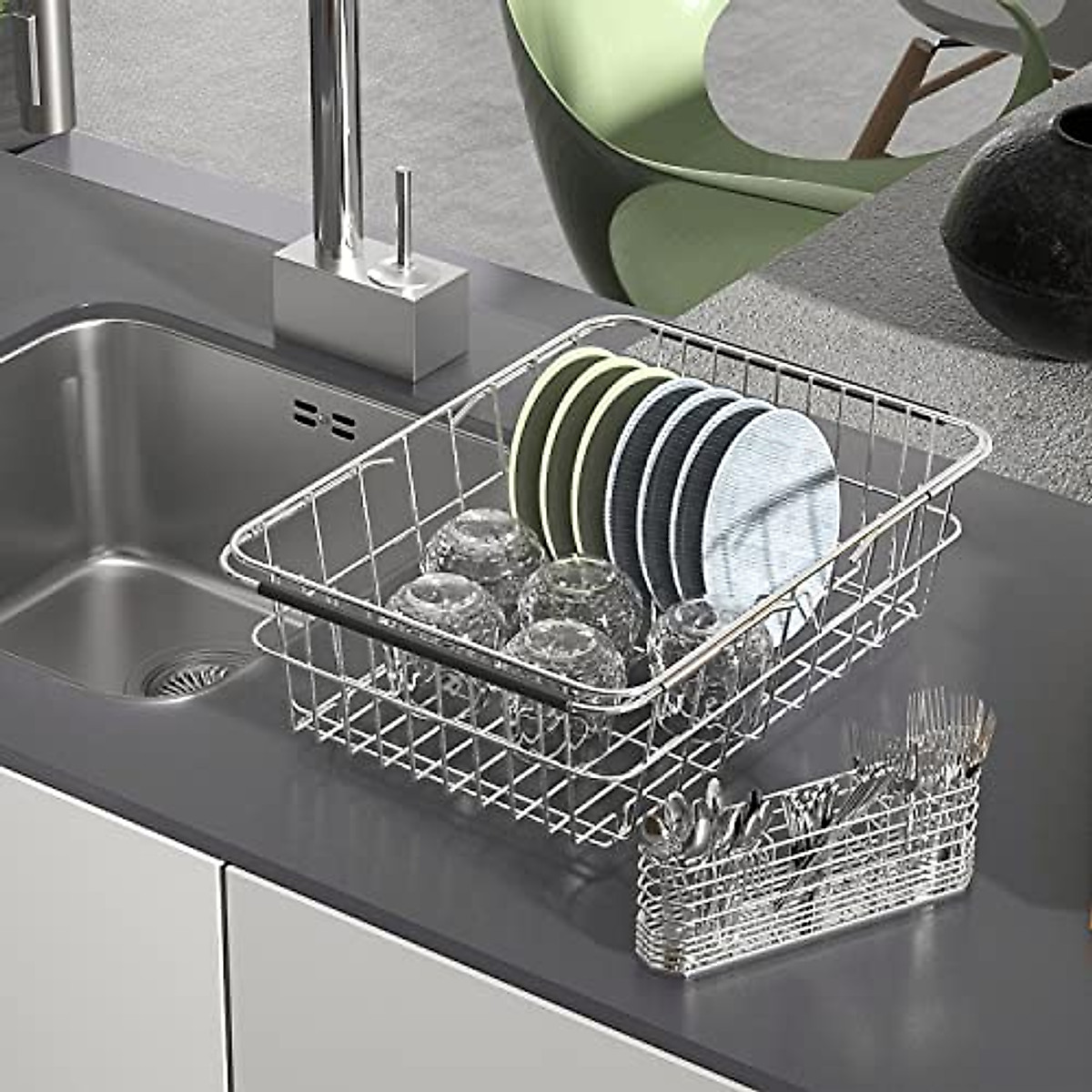 ESBOLM Stainless Steel Dish Rack for Kitchen Sink with Expandable Drying Feature