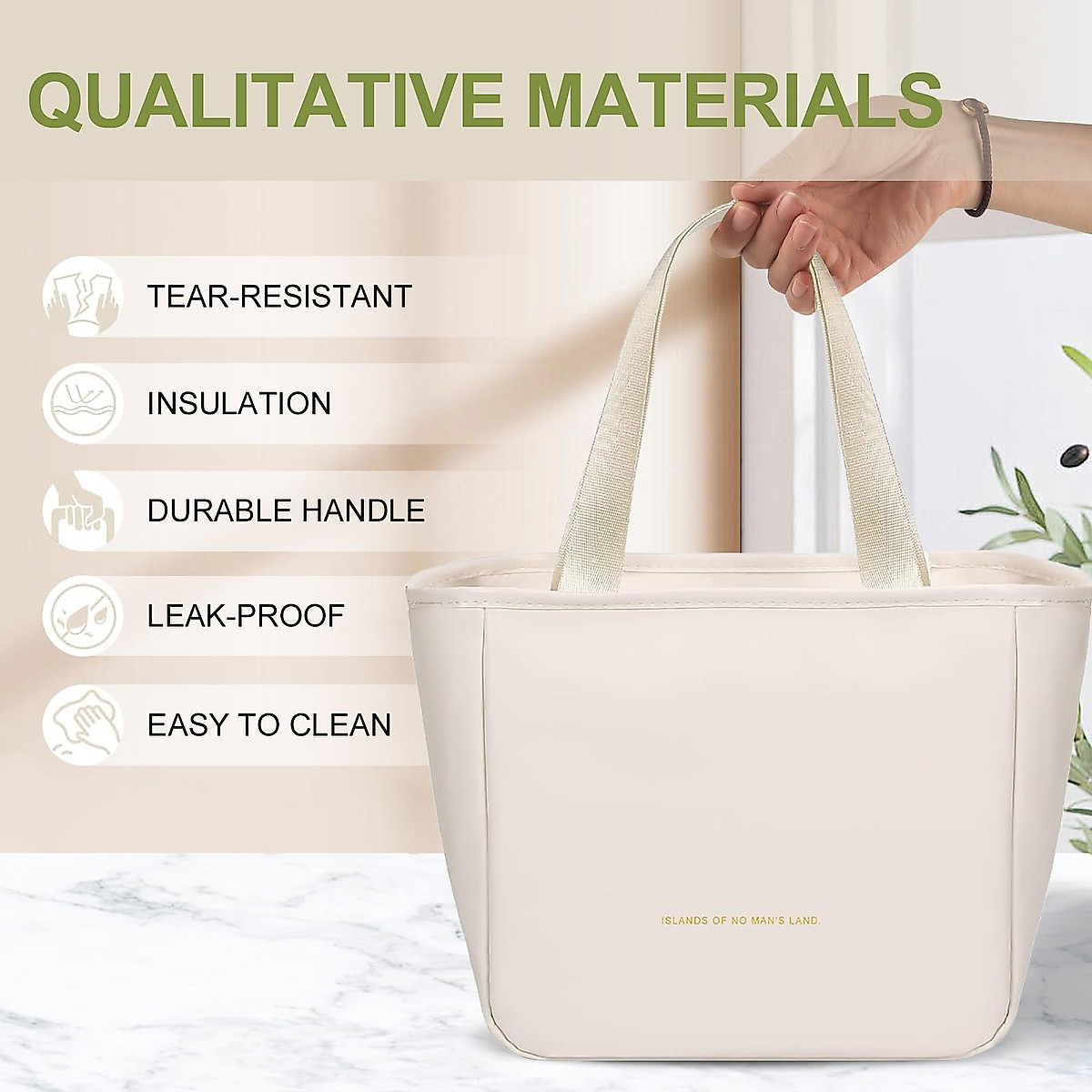 Zylsic Lunch Box for Women, Lunch Bag for Women Simple Reusable Insulated Lunch Tote Bag Cute Cooler Food Storage Bags for Work, Office or Picnic (White)