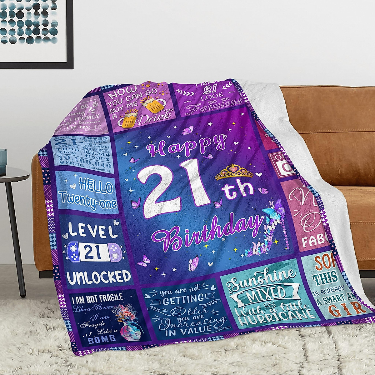 21st Birthday Gifts for Her, Women 21st birthday gifts Blanket 60"x50", 21st Bday Gift Ideas, Happy 21 Year Old Birthday Gifts, Gifts for 21 Year Old Female Bestie Sister, 21st Birthday Decorations