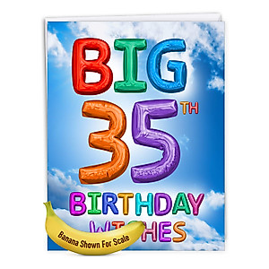 NobleWorks - Large 35th Happy Birthday Card (8.5 x 11 Inch) - Funny 35 Year Milestone Bday Congrats, Jumbo Group Card from All of Us (Not 3D or Raised) - Inflated Messages 35 J9398MBG-US