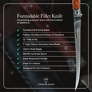 The Cooking Guild Professional Fillet Knife Fishing - 7" High Carbon Stainless Steel Boning Knife for Meat & Fish - Deboning Knife Filet Set incl. Leather Sheath for Butchering