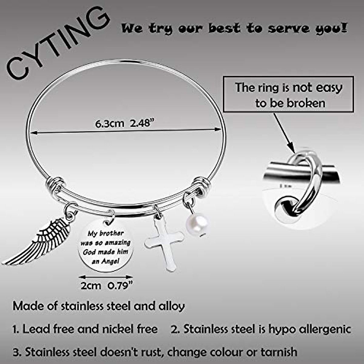 CYTING Brother Memorial Bracelet My Brother Was So Amazing God Made Him An Angel In Memory Of Brother Remembrance Jewelry Loss Of Brother Sympathy Gift (Brother Memorial Bracelet)